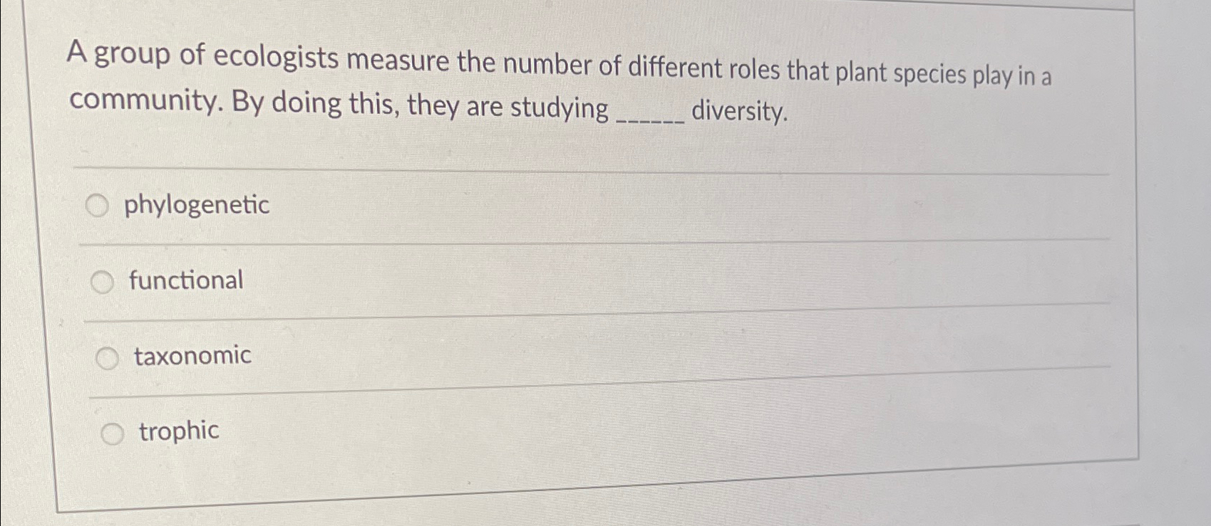 Solved A group of ecologists measure the number of different | Chegg.com