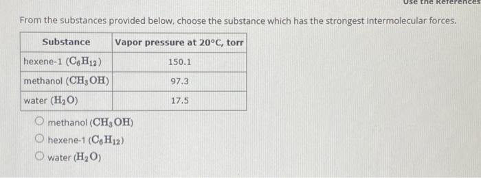 Solved From the substances provided below, choose the | Chegg.com