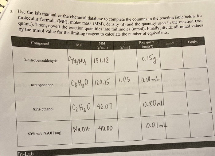 Solved 3. Use the lab manual or the chemical database to | Chegg.com
