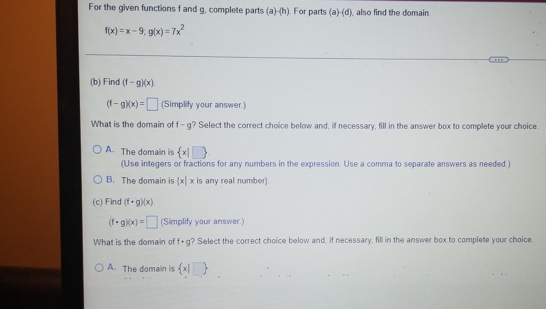 Solved For the given functions fand g, complete parts | Chegg.com