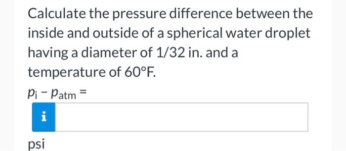 Solved Calculate the pressure difference between the inside | Chegg.com