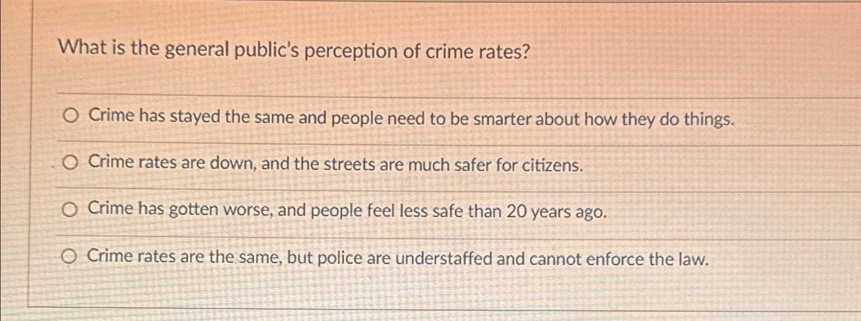 Solved What is the general public's perception of crime | Chegg.com