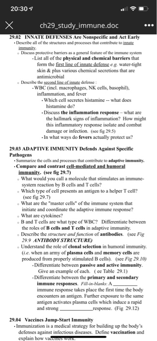 Solved 20:30 ch29_study_immune.doc 29.02 INNATE DEFENSES Are | Chegg.com