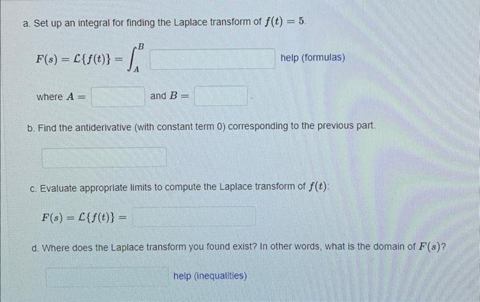 Solved a. Set up an integral for finding the Laplace | Chegg.com