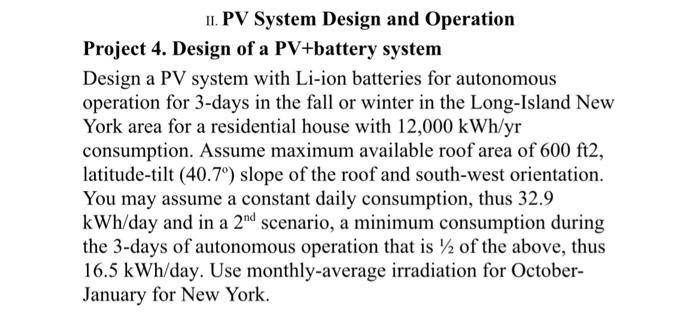 II. PV System Design and Operation Project 4. Design | Chegg.com