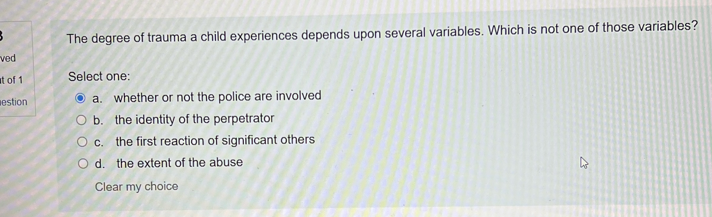 Solved The degree of trauma a child experiences depends upon | Chegg.com