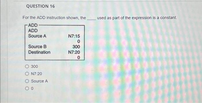 Solved QUESTION 16 For the ADD instruction shown, the | Chegg.com