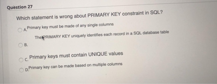Solved Question 27 Which statement is wrong about PRIMARY | Chegg.com