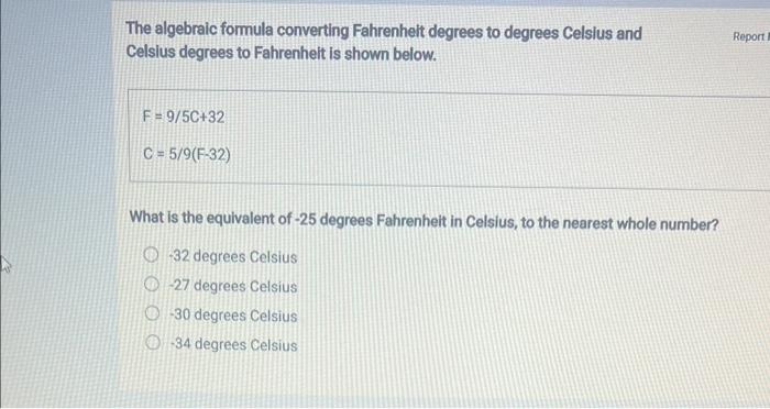 Solved The algebraic formula converting Fahrenheit degrees | Chegg.com