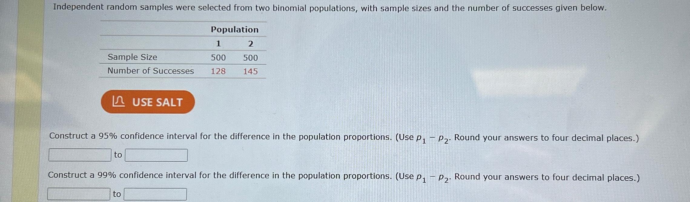 Solved Independent Random Samples Were Selected From Two