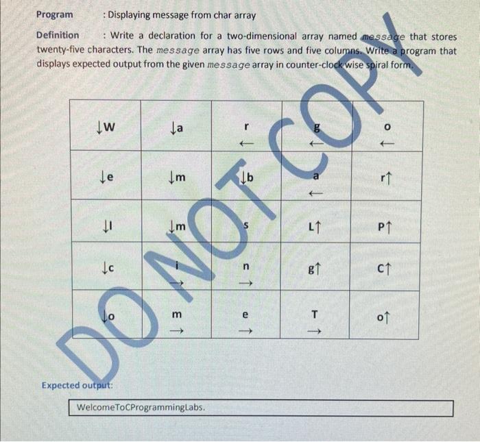 Solved Program : Displaying message from char array | Chegg.com