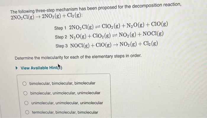 Solved The following three-step mechanism has been proposed | Chegg.com
