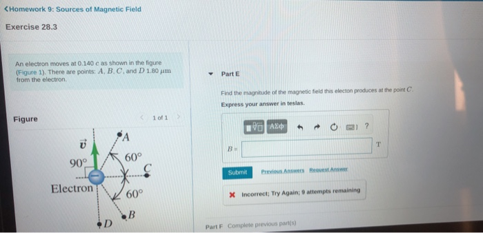 Solved Exercise 28.3 An electron moves at 0.140 c as shown | Chegg.com