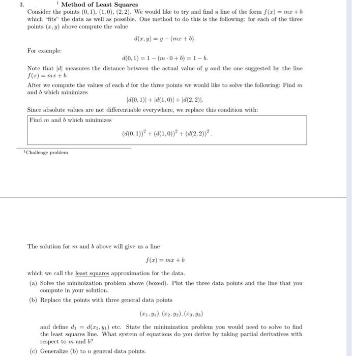Solved 3. 1 Method of Least Squares Consider the points | Chegg.com