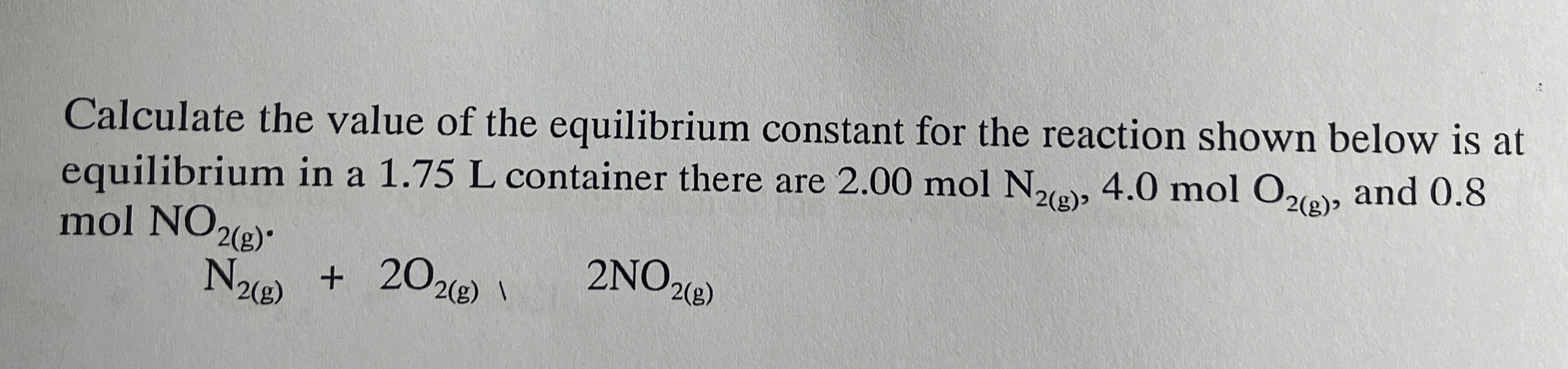 Solved Calculate the value of the equilibrium constant for | Chegg.com