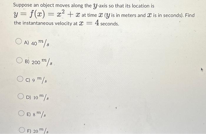 Solved Suppose an object moves along the y-axis so that its | Chegg.com