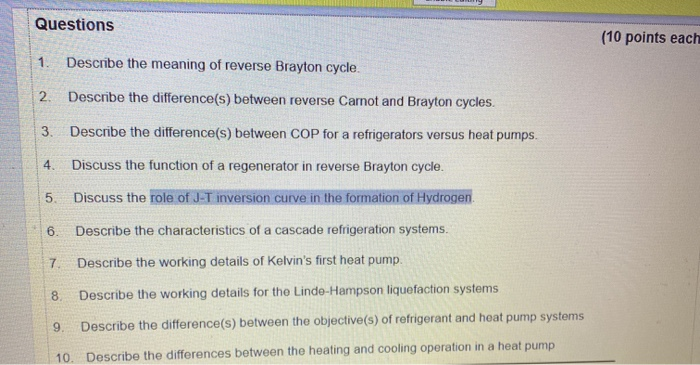 Questions 10 Points Each 1 Describe The Meaning Of