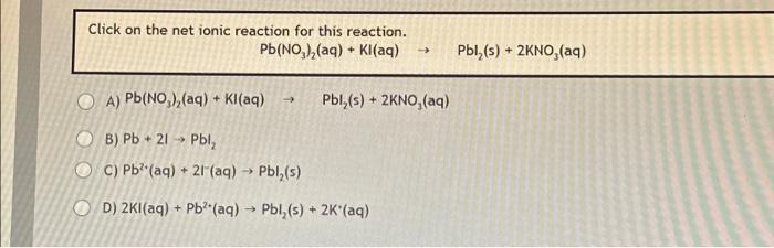 Solved Click on the net ionic reaction for this reaction. | Chegg.com