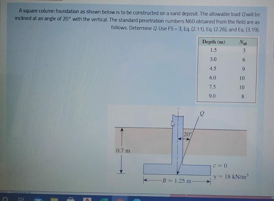 Solved A square column foundation as shown below is to be | Chegg.com