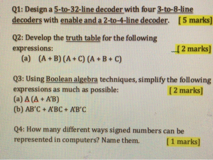 Solved Q1: Design a 5-to-32-line decoder with four | Chegg.com