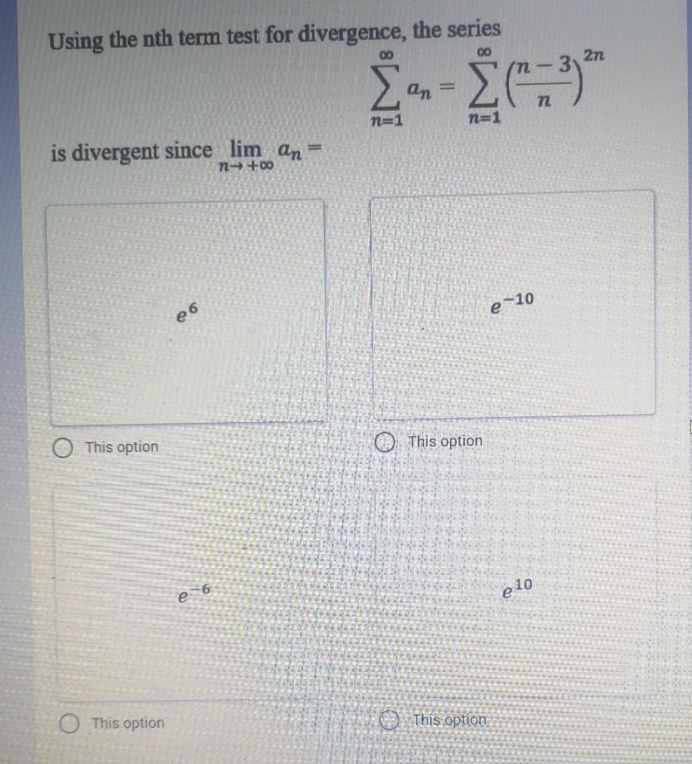 Solved Using the nth term test for divergence, the series 00 | Chegg.com
