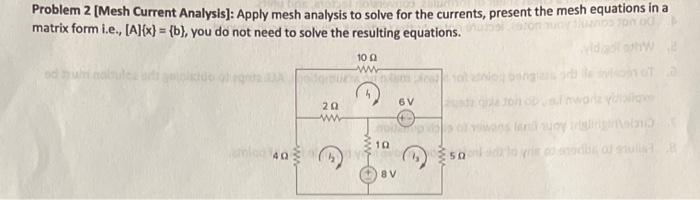 Solved Problem 2 [Mesh Current Analysis]: Apply mesh | Chegg.com
