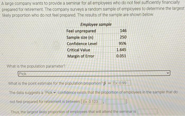 Solved A large company wants to provide a seminar for all | Chegg.com