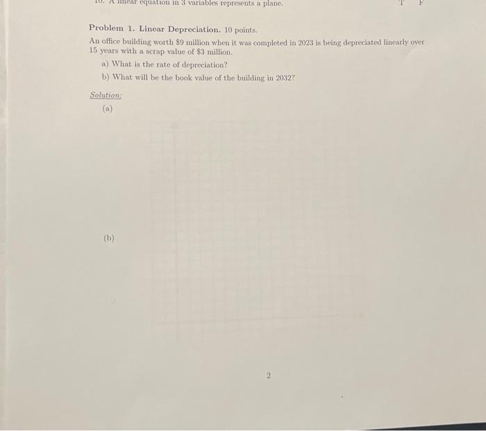 Solved Problem 1. Linear Depreciation. 10 points, An office | Chegg.com