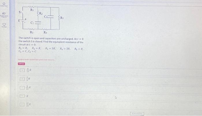 Solved The switch is open and capacitors are uncharged. At | Chegg.com