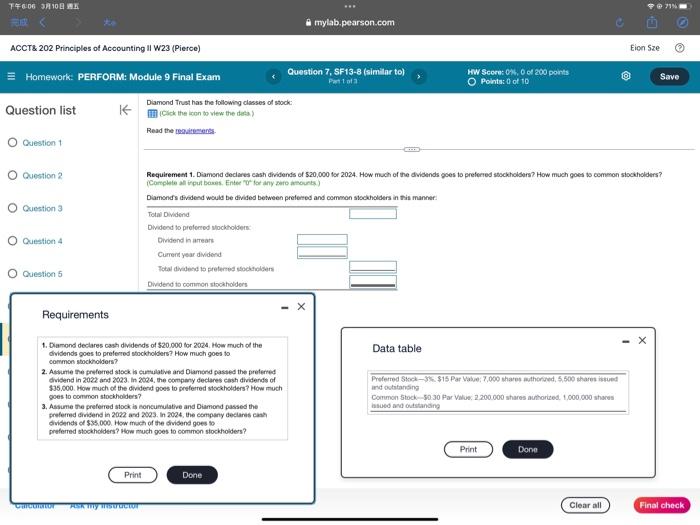A mylab.pearson.com ACCTs 202 Principles of | Chegg.com
