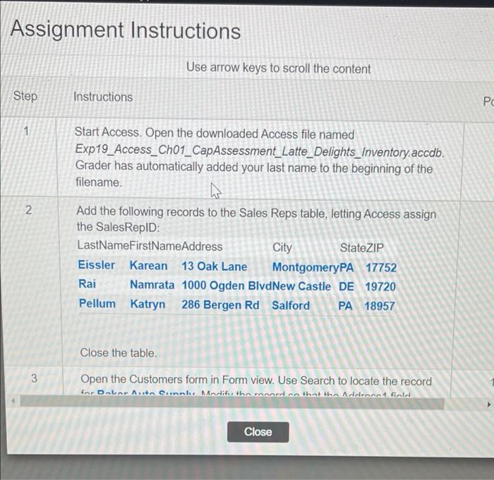 Assignment Instructions Use arrow keys to scroll the | Chegg.com