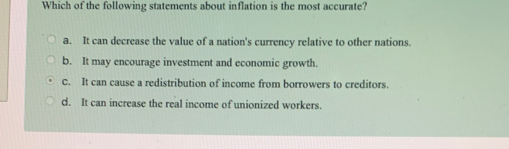 Solved Which of the following statements about inflation is | Chegg.com