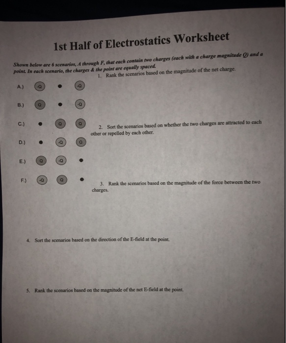 Solved 1st Half of Electrostatics Worksheet Shown below are | Chegg.com