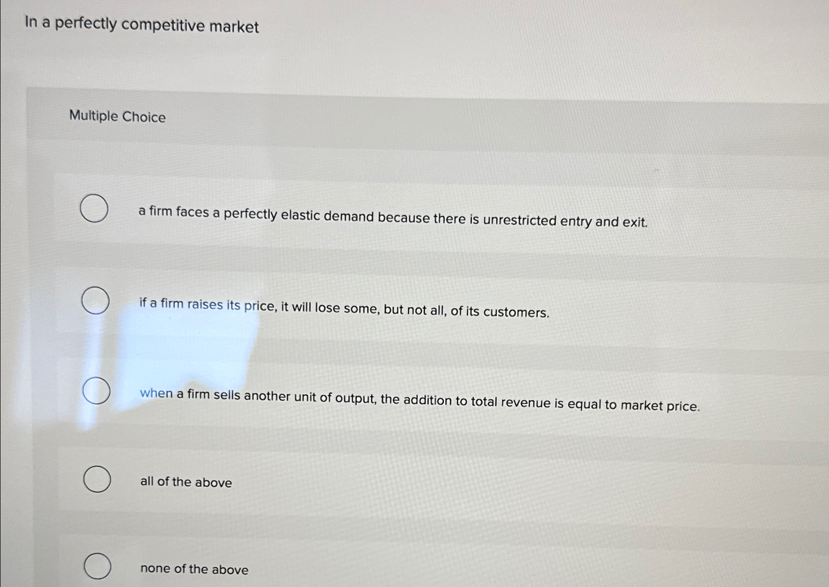 Solved In a perfectly competitive marketMultiple Choicea | Chegg.com