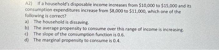 Solved A2) If a household's disposable income increases from | Chegg.com