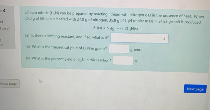 Solved in 4 ed Lithium nitride (Li3N) can be prepared by | Chegg.com