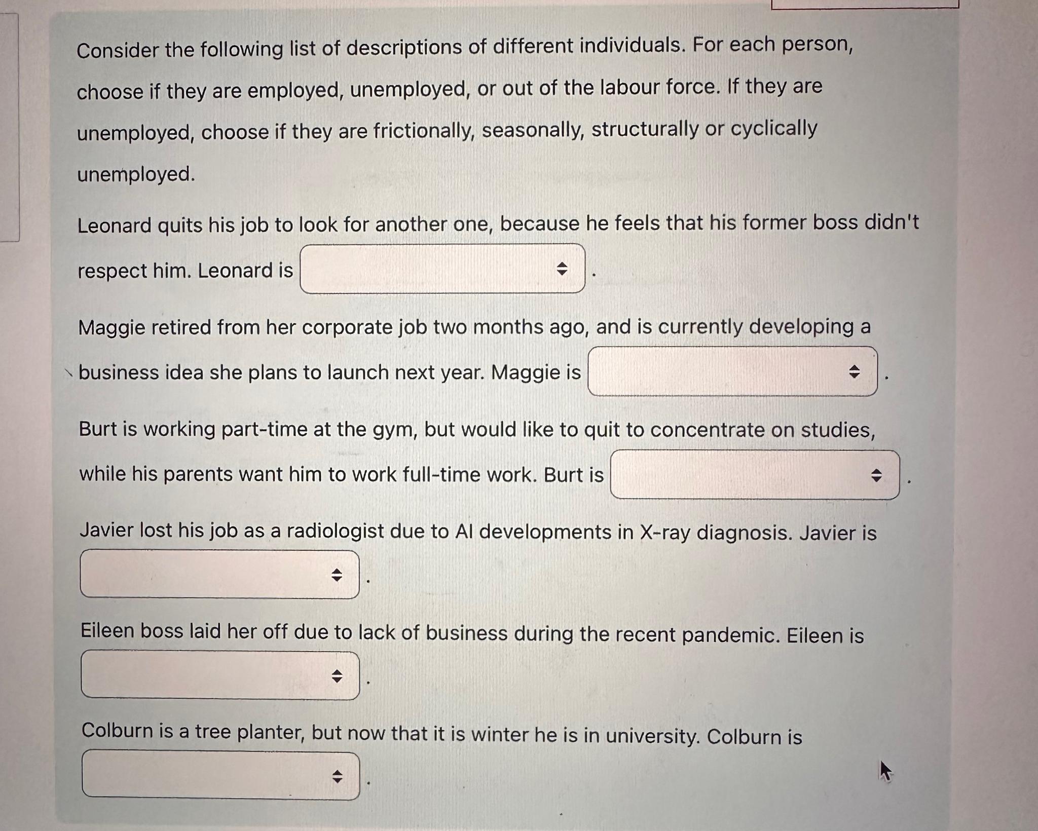 Solved Consider the following list of descriptions of | Chegg.com