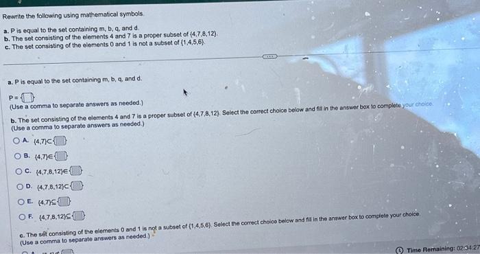Solved Rewrite the following using mathematical symbols. a. | Chegg.com
