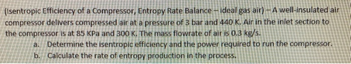 Solved (Isentropic Efficiency of a Compressor, Entropy Rate | Chegg.com