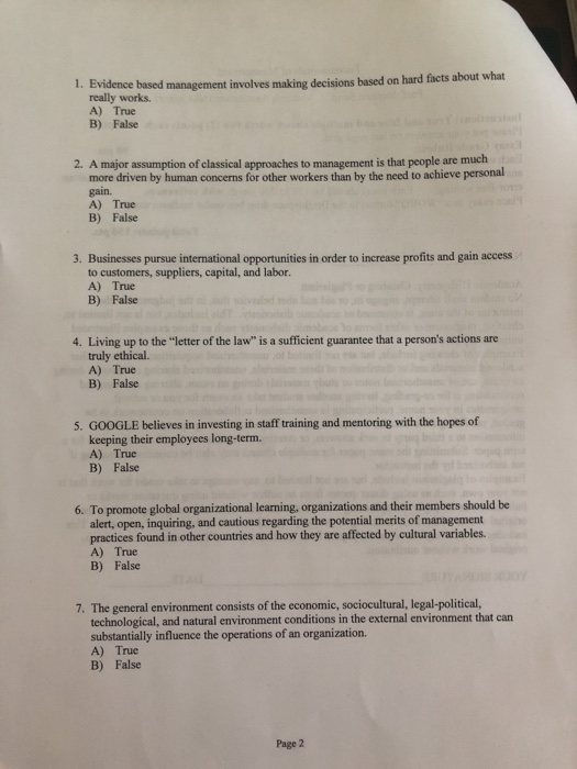 Solved 1. Evidence based management involves making | Chegg.com