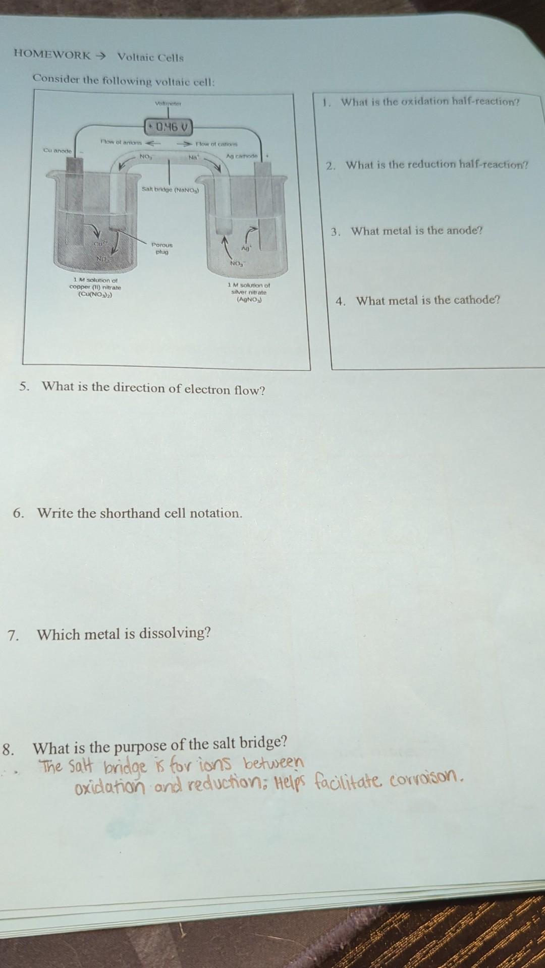 Solved HOMEWORK → Voltaic Cells Consider the following | Chegg.com