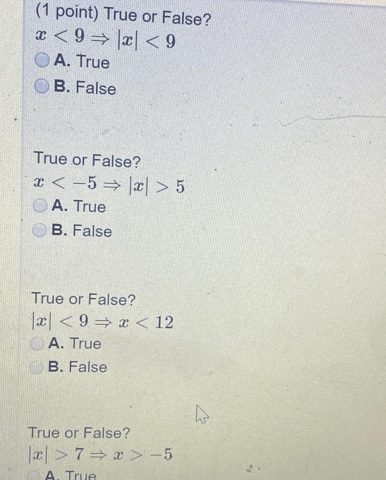 Solved (1 ﻿point) ﻿True or False?x |x|