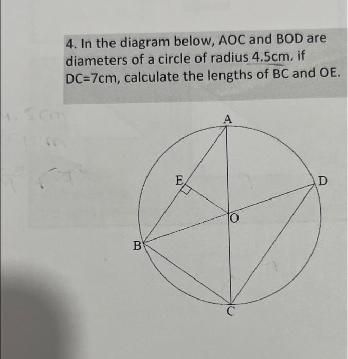 Solved 4. In the diagram below, AOC and BOD are diameters of | Chegg.com