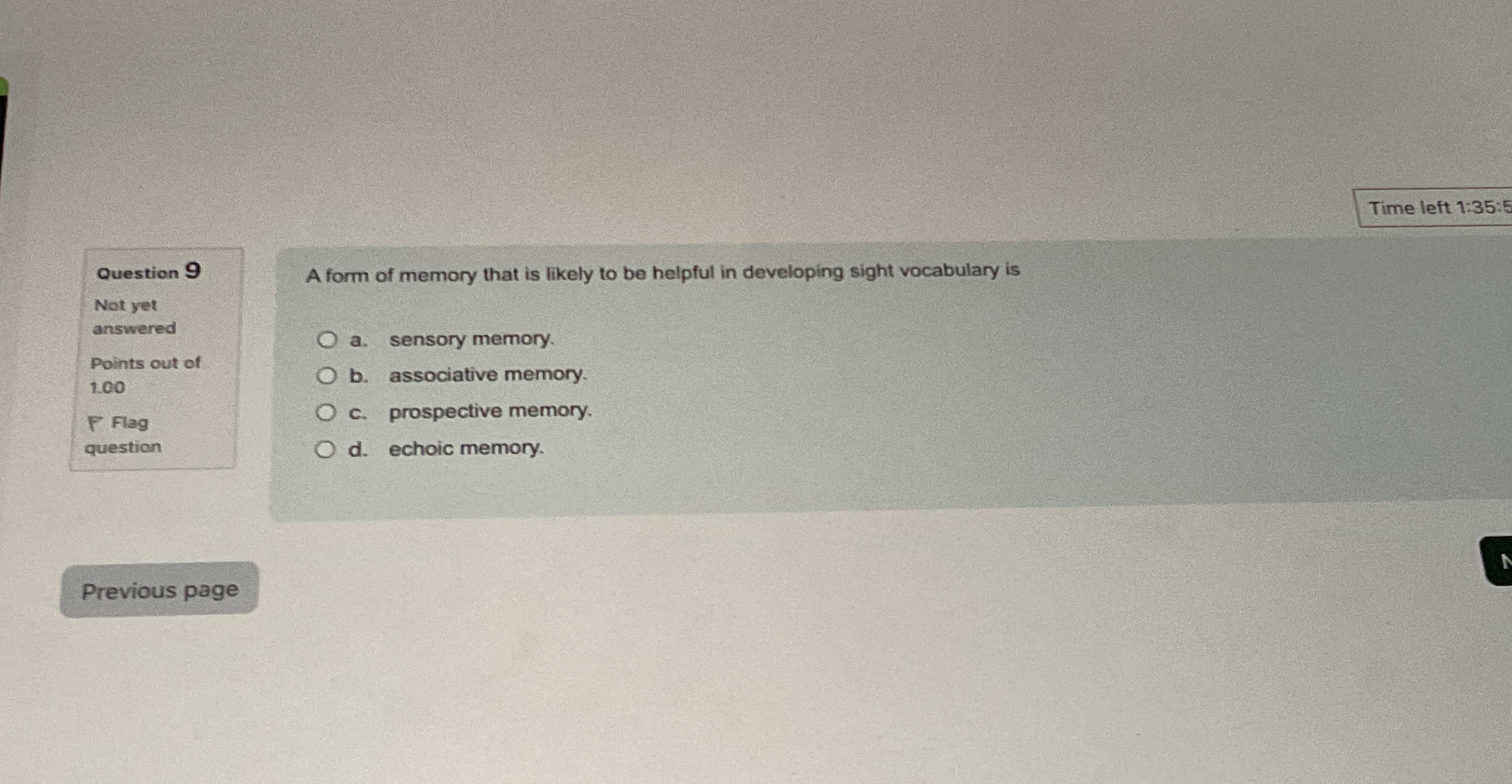 Solved Time left 1:35:5Question 9Not yet answeredPoints out | Chegg.com