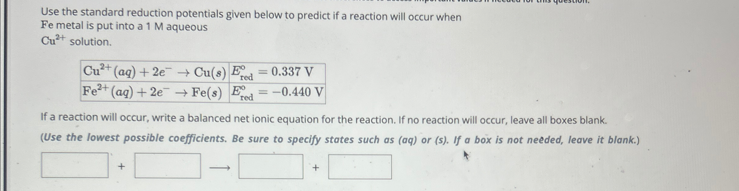 Solved Use the standard reduction potentials given below to | Chegg.com