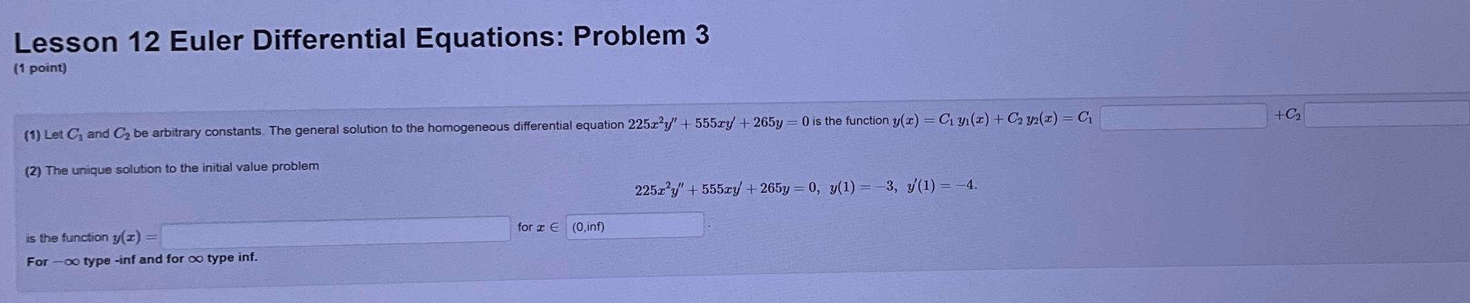 Solved Lesson 12 ﻿Euler Differential Equations: Problem 3(1 | Chegg.com