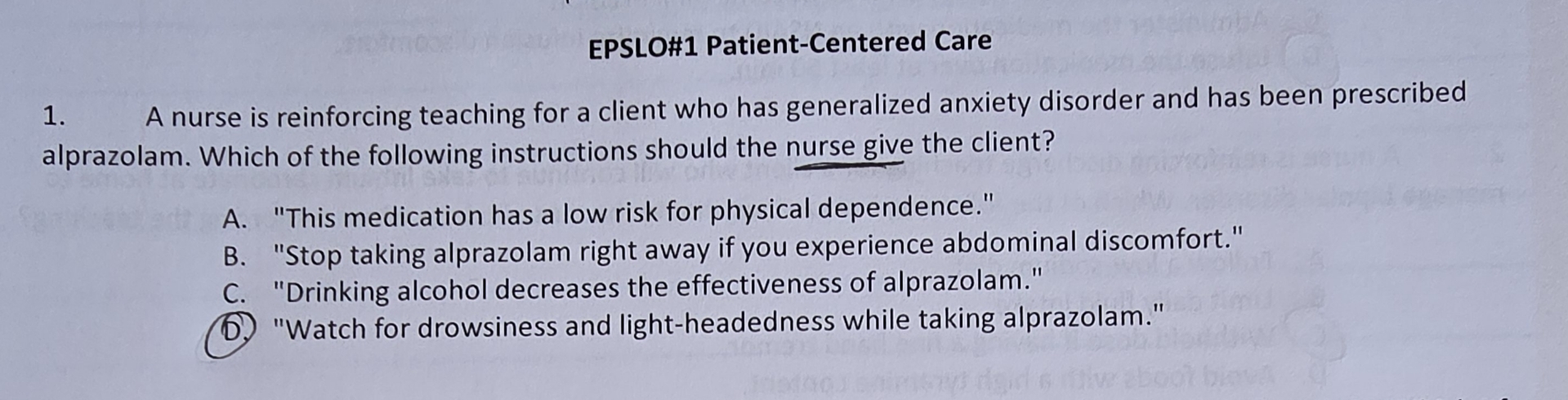Solved EPSLO#1 ﻿Patient-Centered CareA nurse is reinforcing | Chegg.com