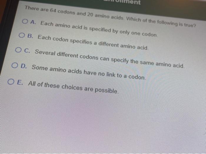 Solved nt There are 64 codons and 20 amino acids. Which of | Chegg.com