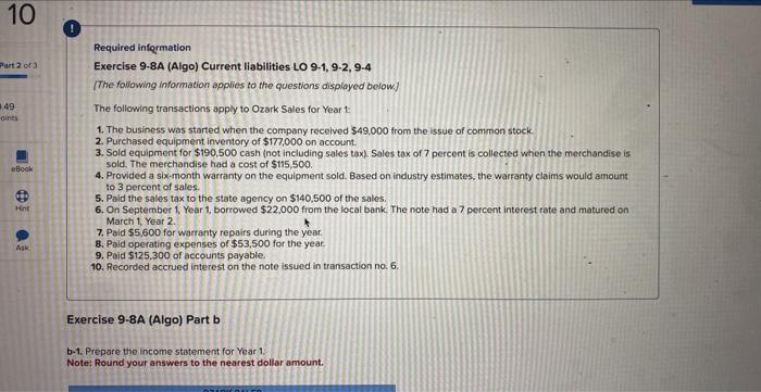 Solved Required information Exercise 9-8A (Algo) Current | Chegg.com