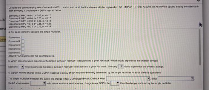 Solved Consider the companying sets of values for MPC, t, | Chegg.com